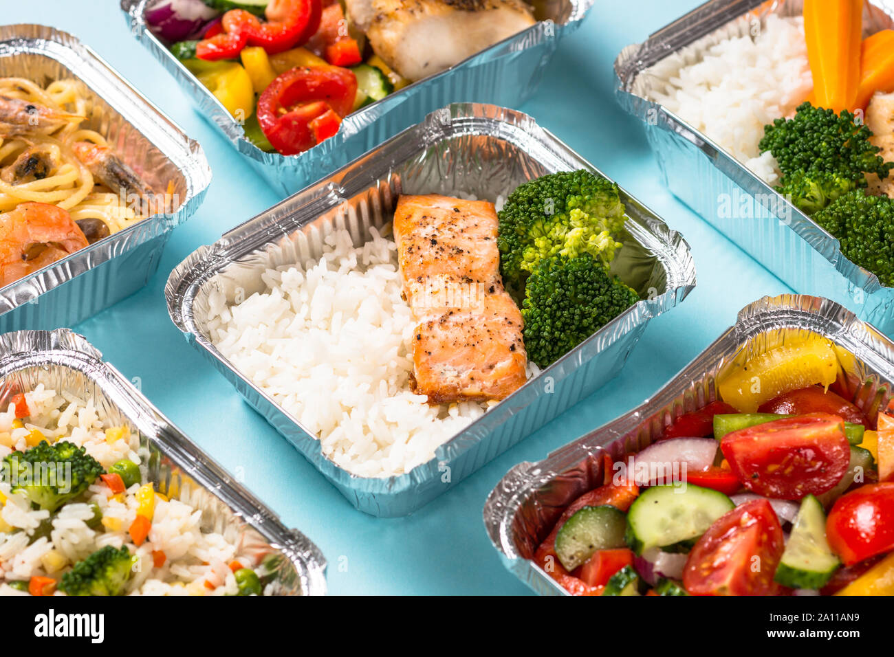 Food delivery concept - healthy lunch in boxes Stock Photo - Alamy