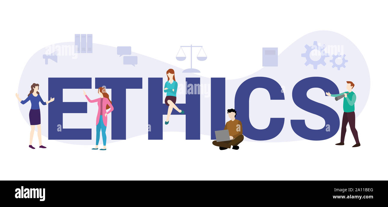 ethics or code of conduct concept with big word or text and team people ...
