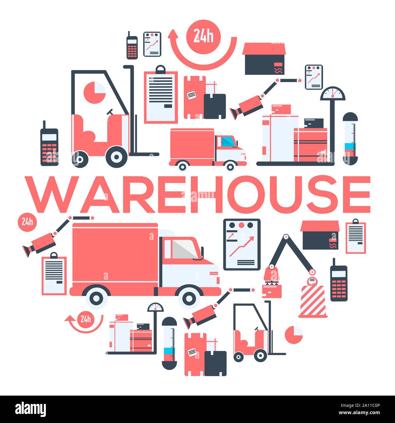 Warehouse and delivery services 24 hours round banner. Logistic and ...