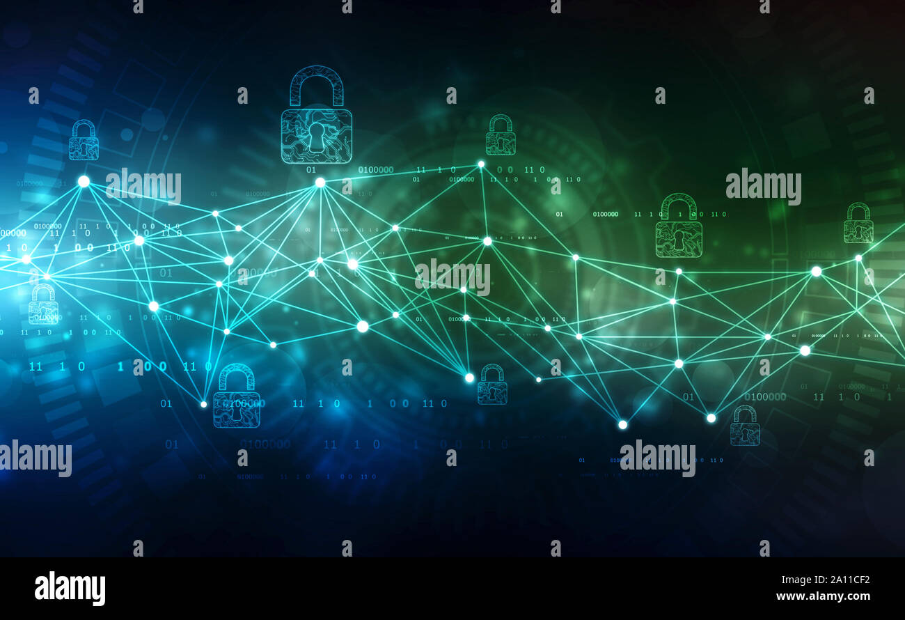 Closed Padlock on digital screen, cyber security concept background ...