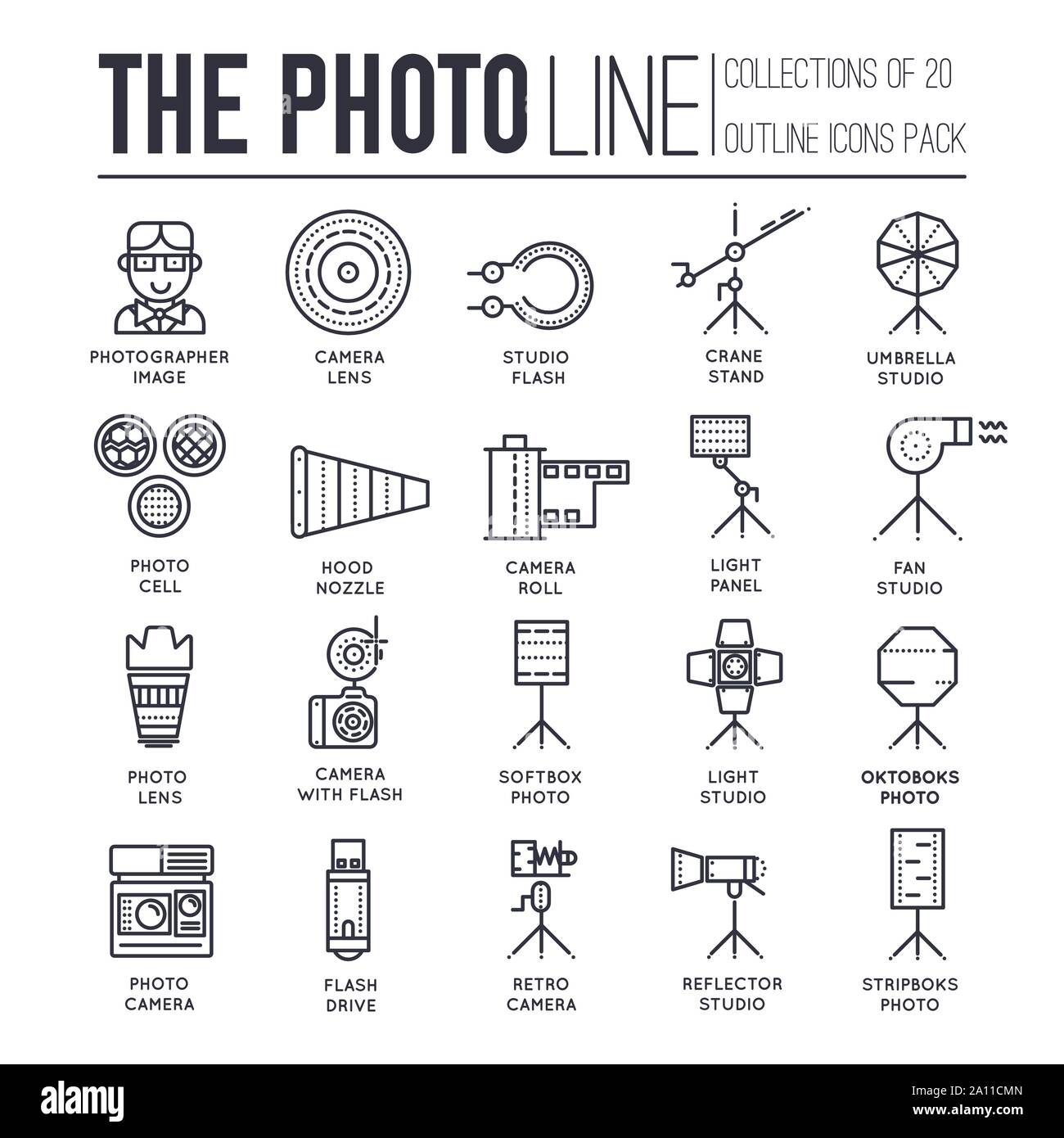 Set of taking photos thin line icons, logos isolated on white ...