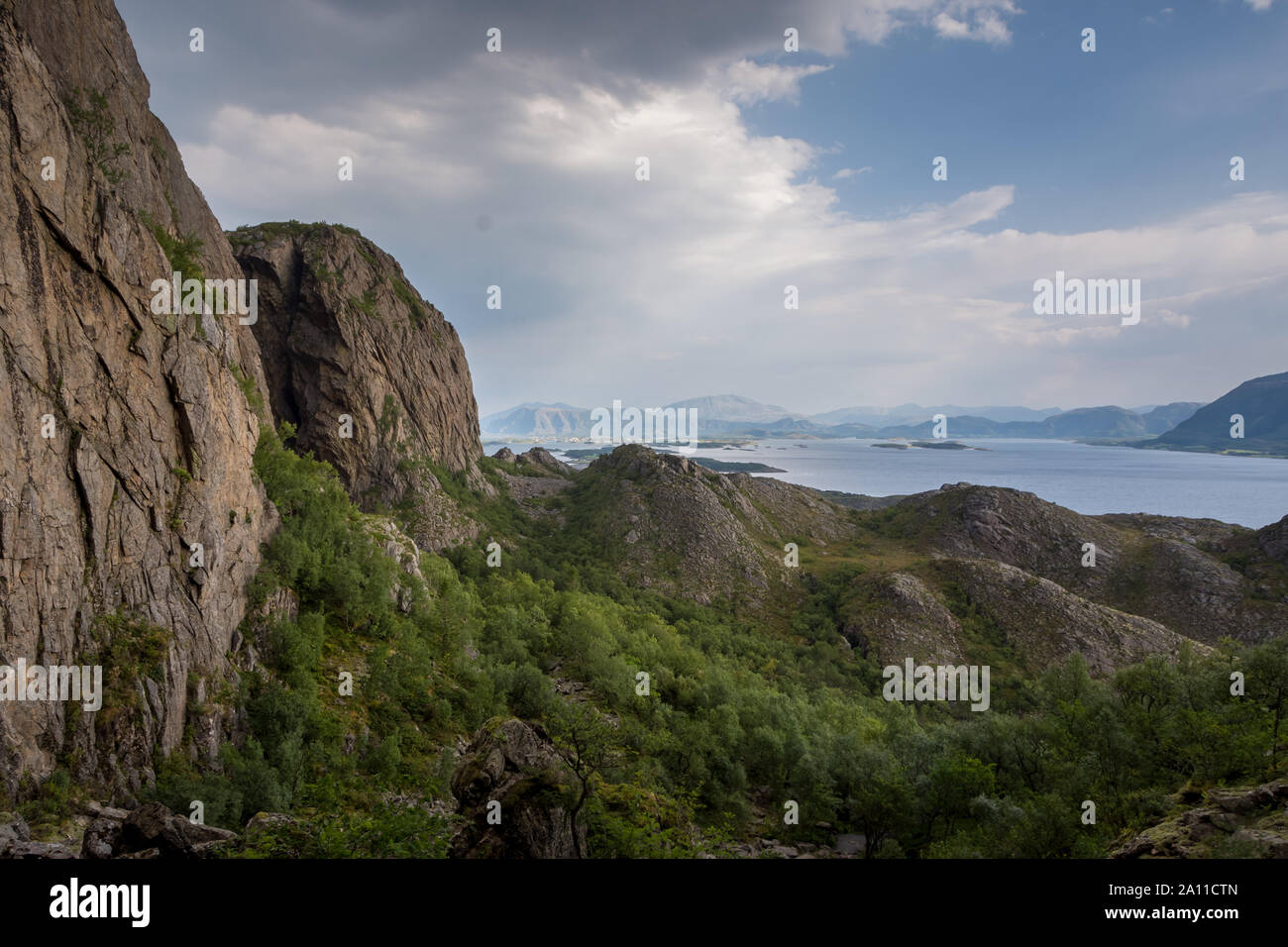 View from Torghatten mountain in Helgeland Stock Photo - Alamy