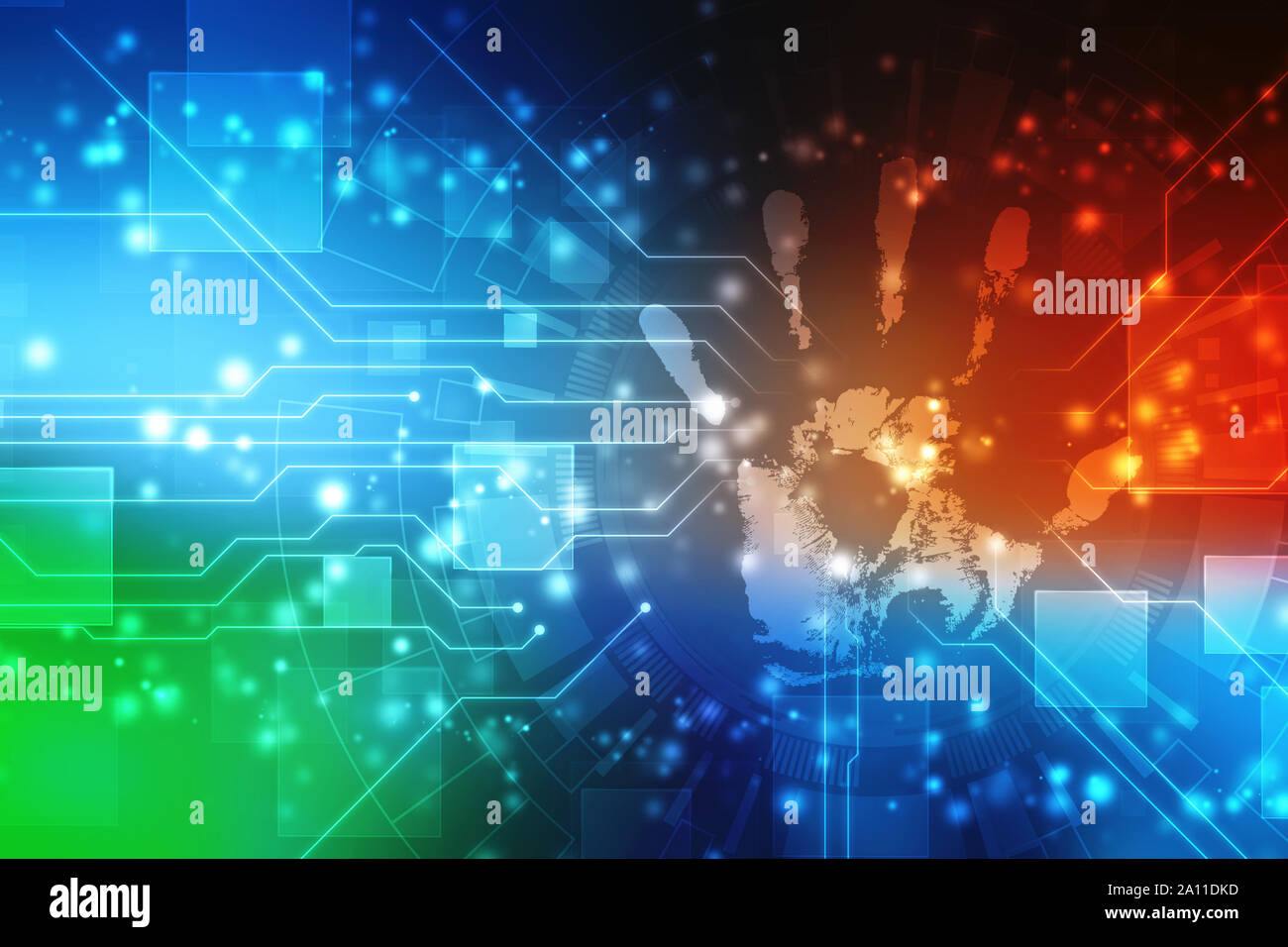 Abstract hand with scan, electronic technology background, Scan hand ...