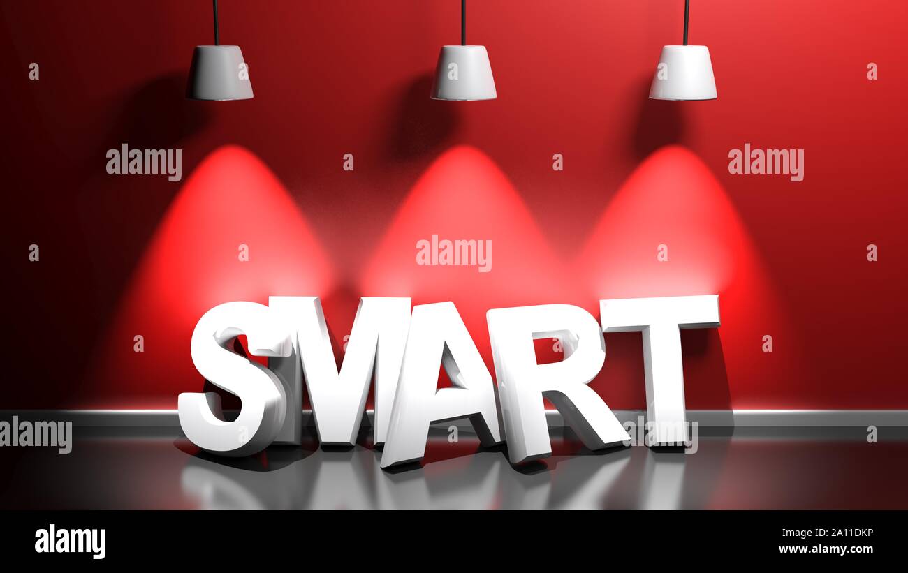 SMART write at a red wall with three lamps - 3D rendering illustration ...