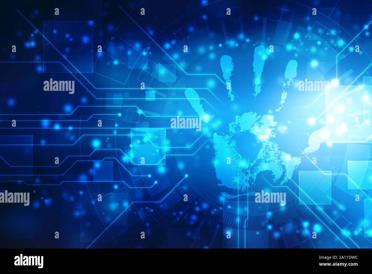 Abstract hand with scan, electronic technology background, Scan hand print technology background ...