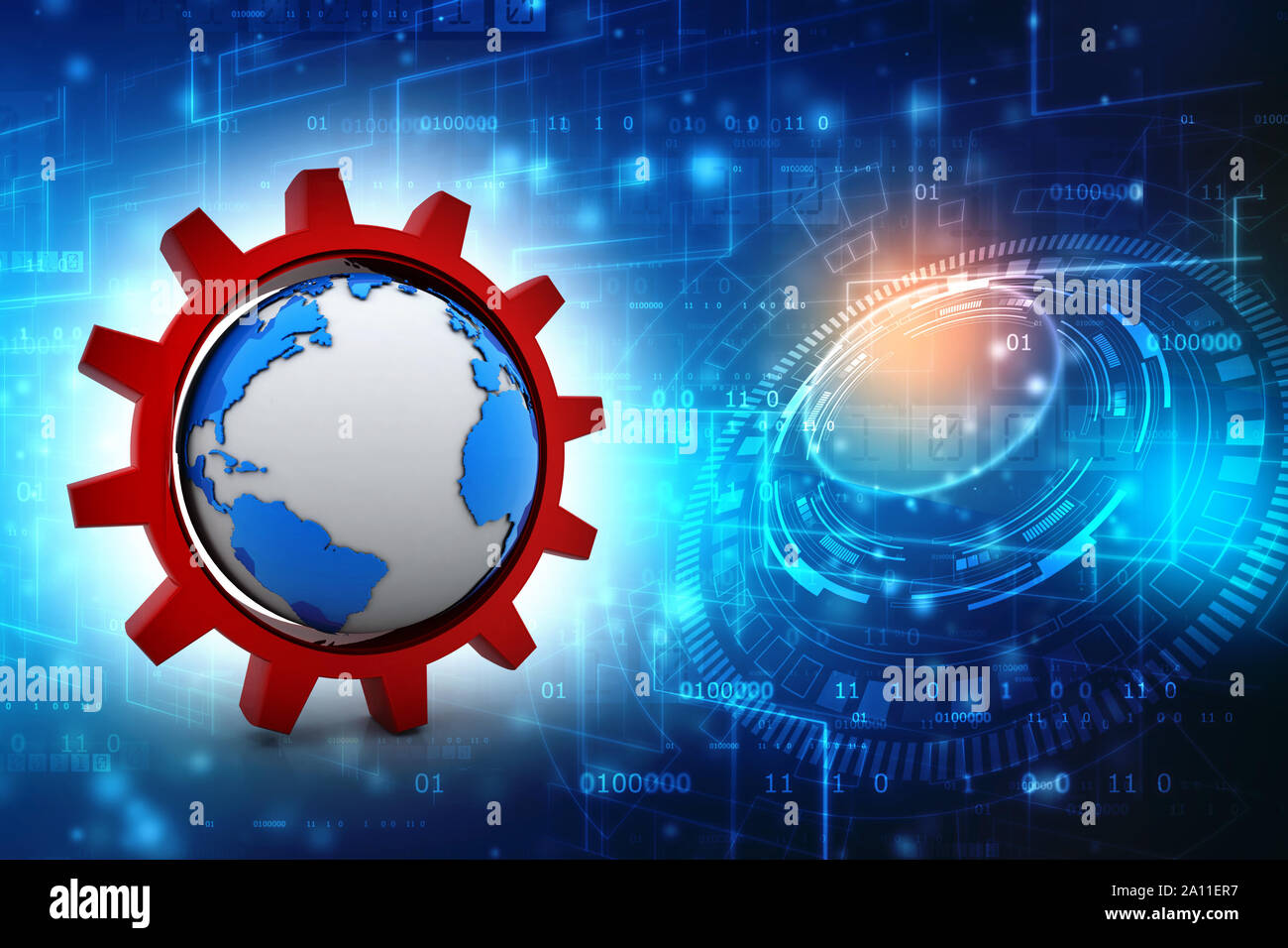 3d rendering Earth globe with gear, Technology Concept background Stock ...