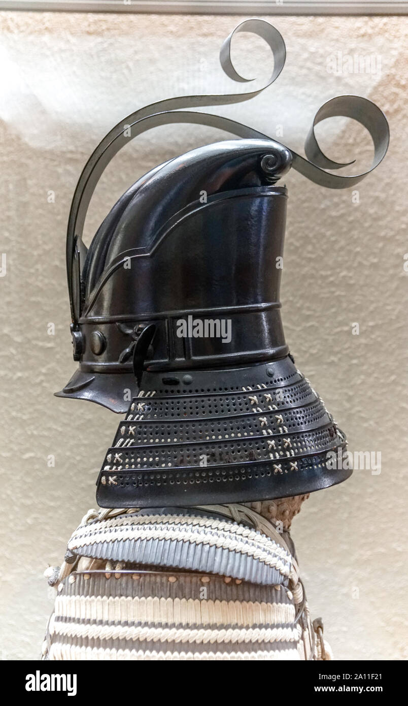 Samurai helmet (kabuto) decorated with curls, owned by the Owari ...