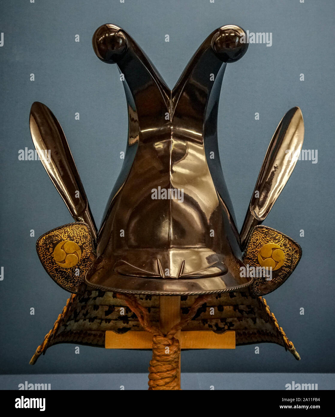 Samurai helmet decorated with rabbit ears and wave crest, Edo period ...