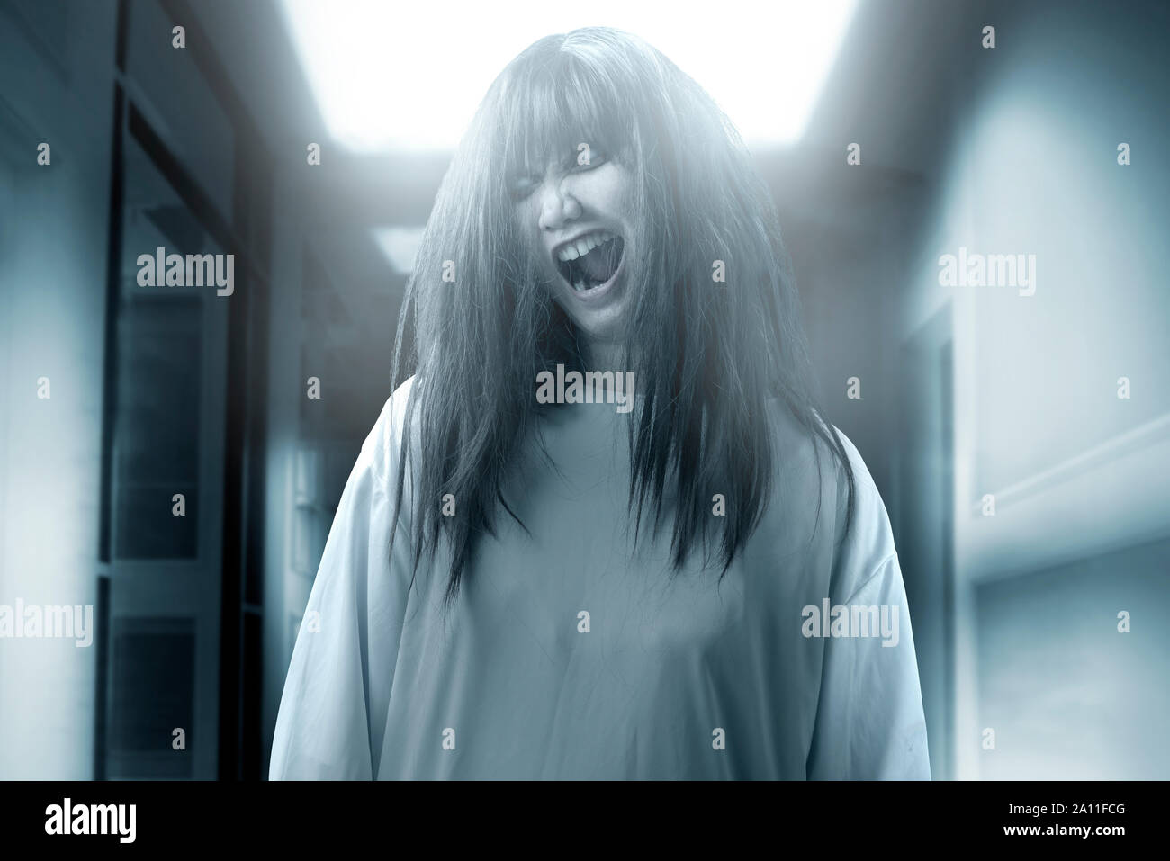 Scary ghost woman with blood and angry face haunted the abandoned ...