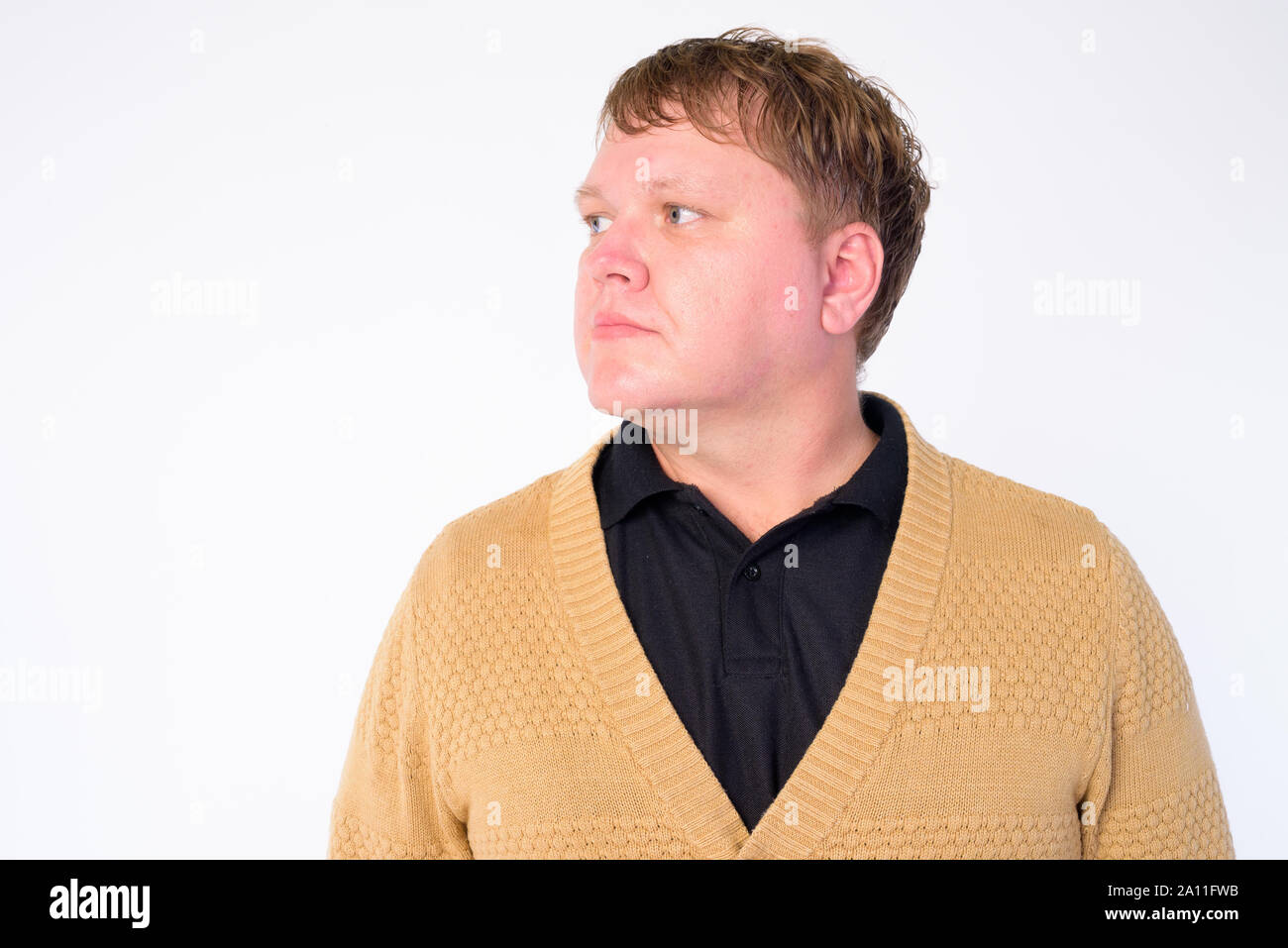 Face of overweight man thinking and looking up Stock Photo - Alamy