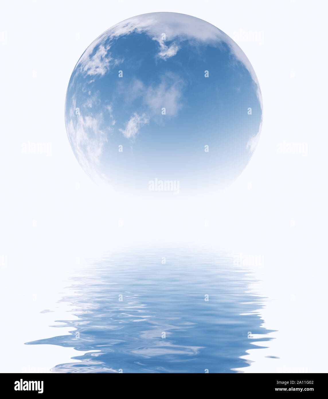 Blue sky in glass sphere reflecting in water surface Stock Photo - Alamy