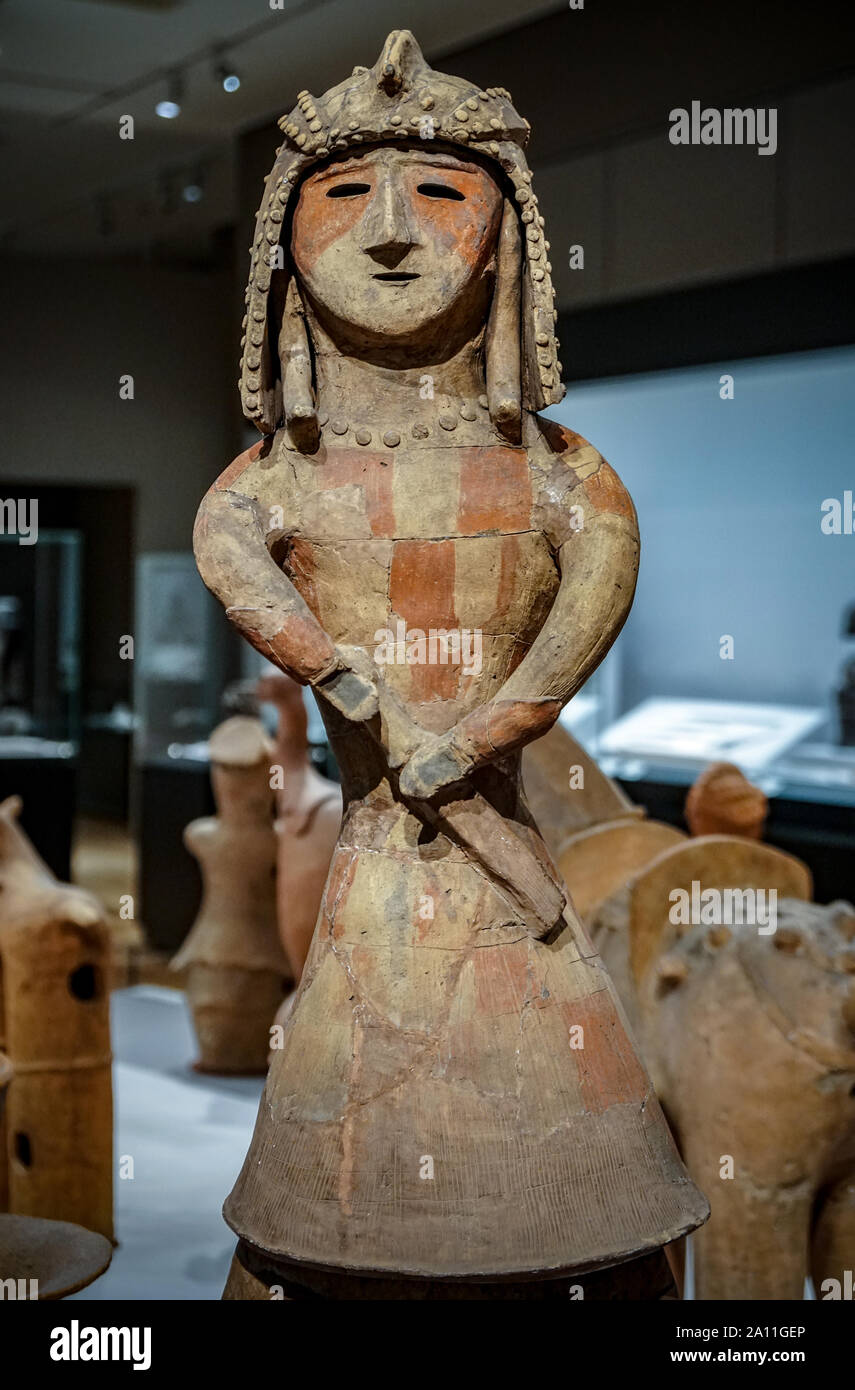 Haniwa (terracotta tomb figurine) warrior in keiko armor with a painted ...