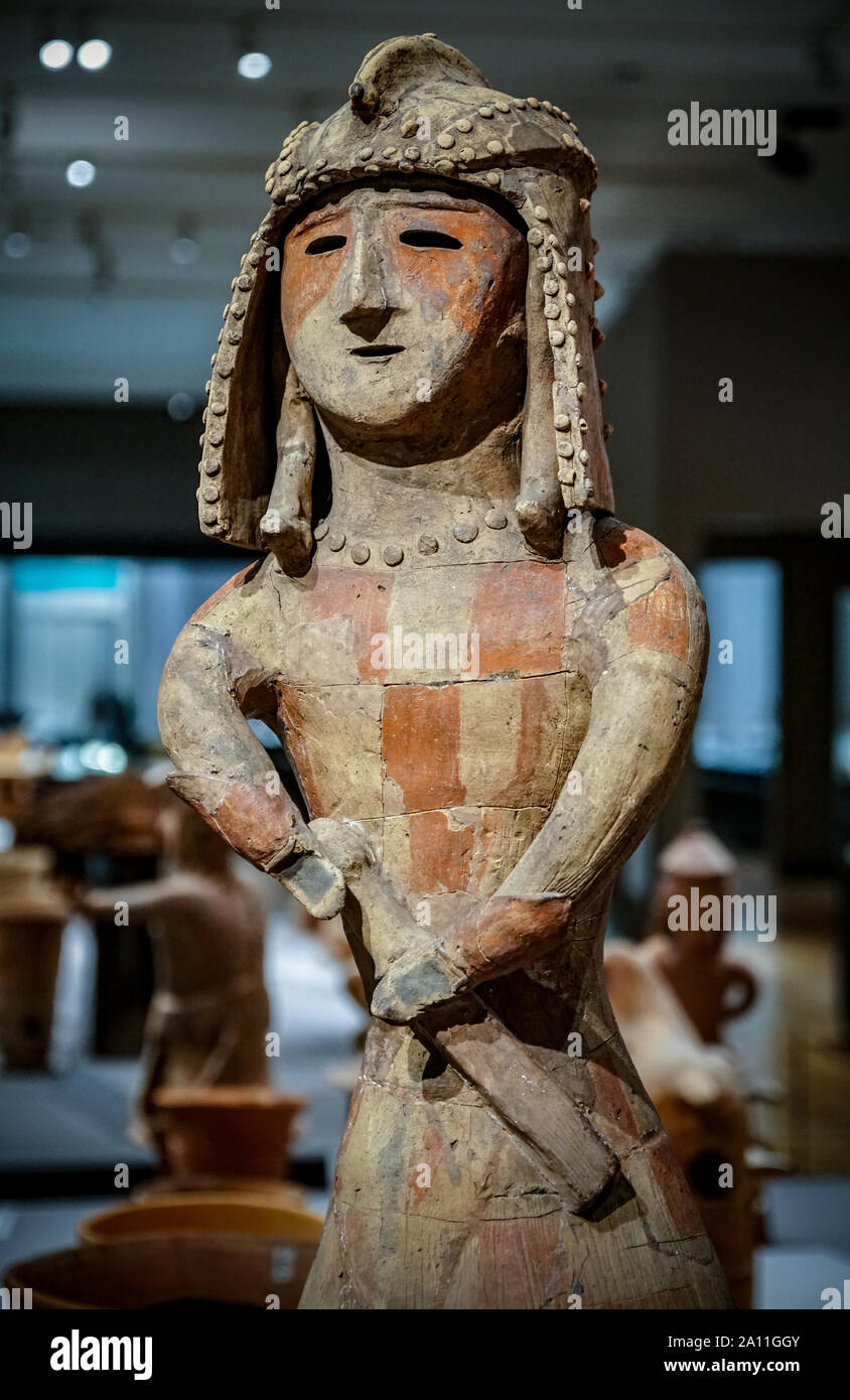 Haniwa (terracotta tomb figurine) warrior in keiko armor with a painted ...