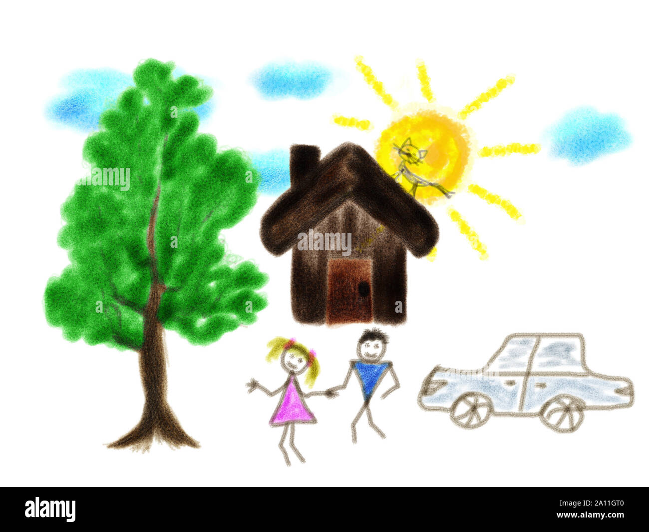 Girl drawing sun on Cut Out Stock Images & Pictures - Alamy