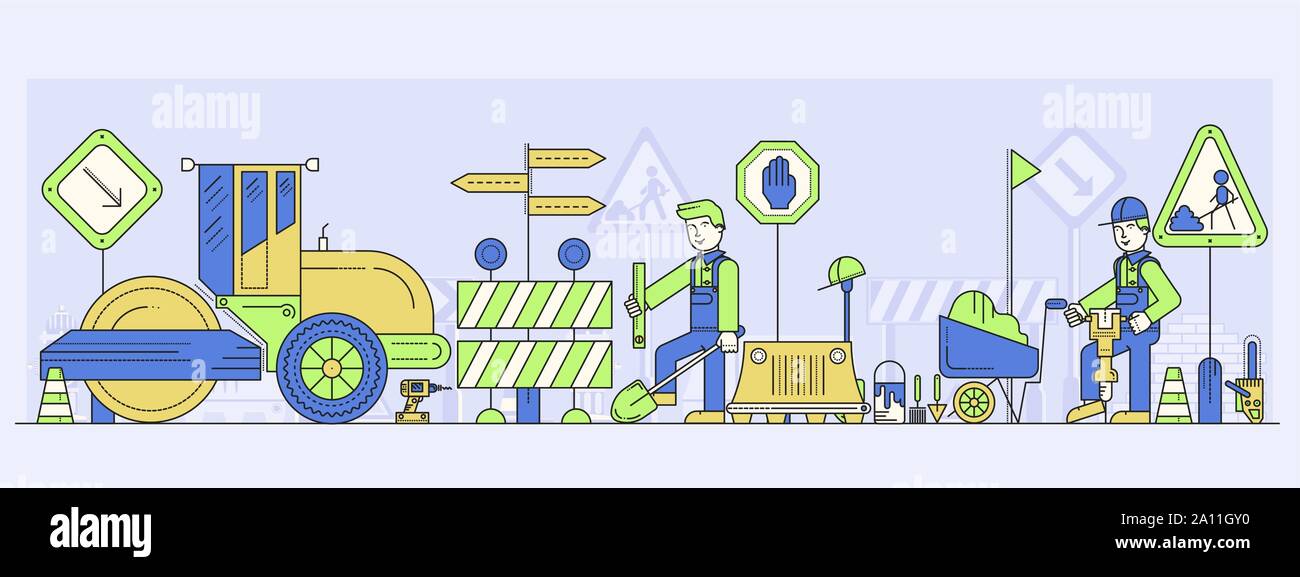 Workers building or repairing road, laying asphalt. Construction ...