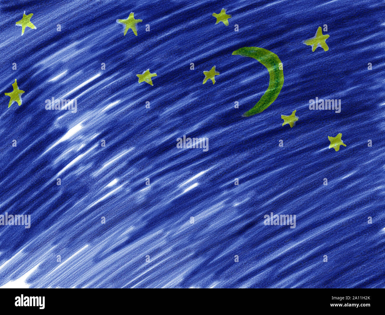 Drawing of a night sky with moon and starsn Stock Photo - Alamy