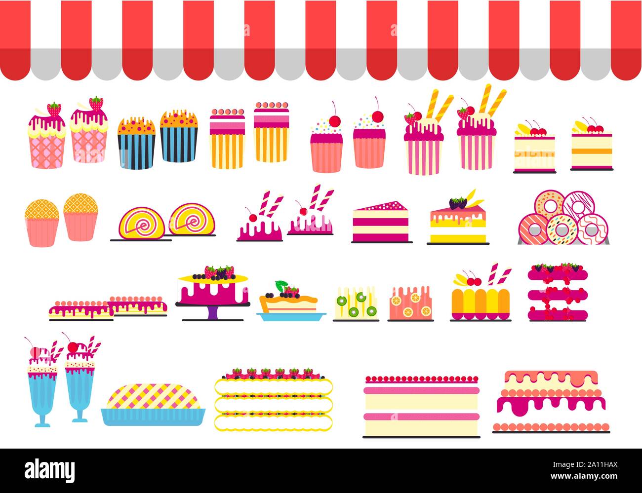 Day of sweets postcard. Horizontal banner with cakes, candies ...