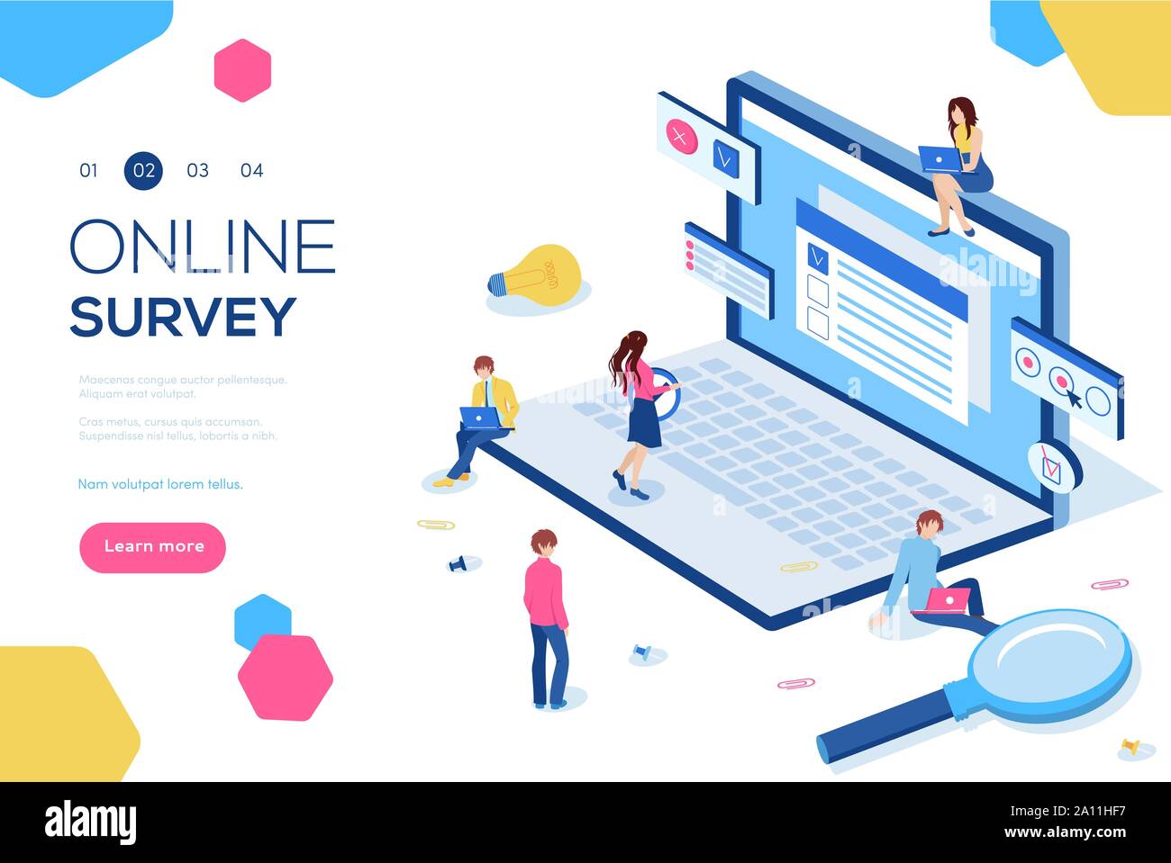 Flat isometric isolated on white background. Online survey concept with ...
