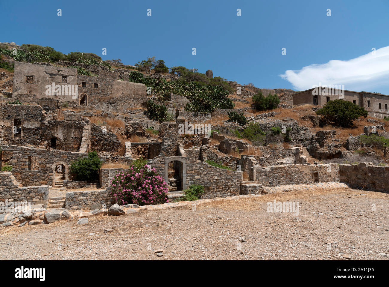 Spinalonga island, Crete, Greece. June 2019. Derelict buildings of the ...