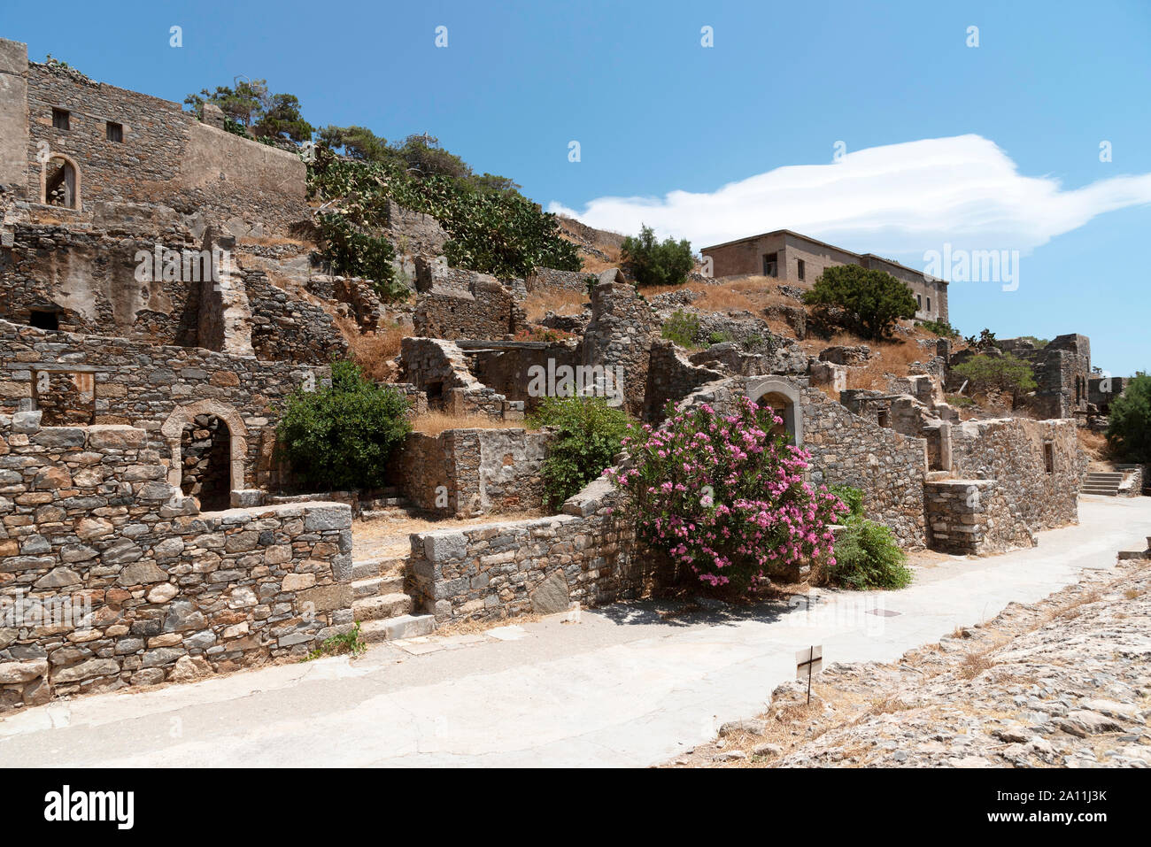 Spinalonga island, Crete, Greece. June 2019. Derelict buildings of the ...
