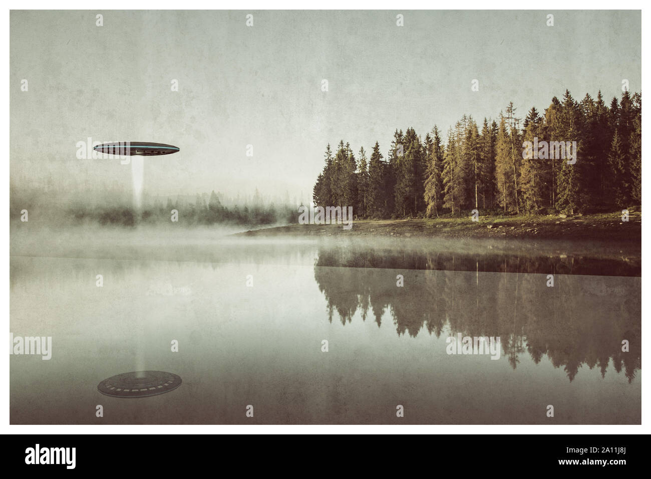 unidentified flying object take off over a lake Stock Photo - Alamy
