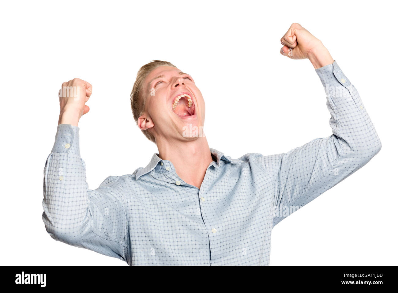 Successful businessman shouting his achievement Stock Photo - Alamy