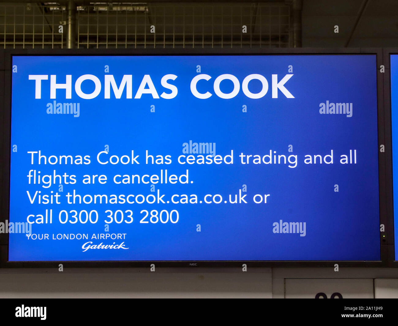 Empty thomas cook check in desks gatwick airport hi-res stock ...