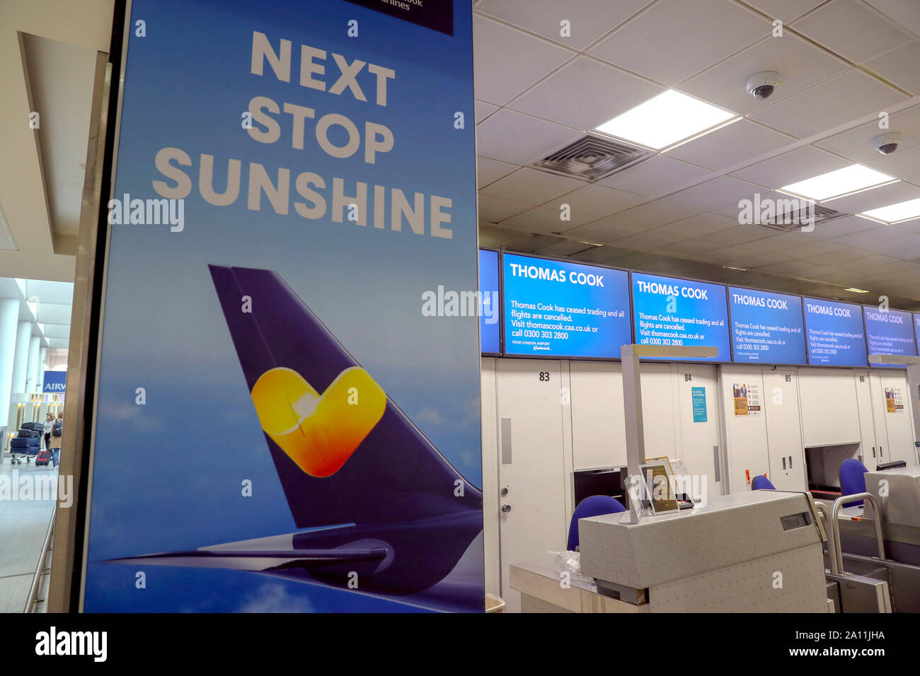 Empty thomas cook check in desks gatwick airport hi-res stock ...