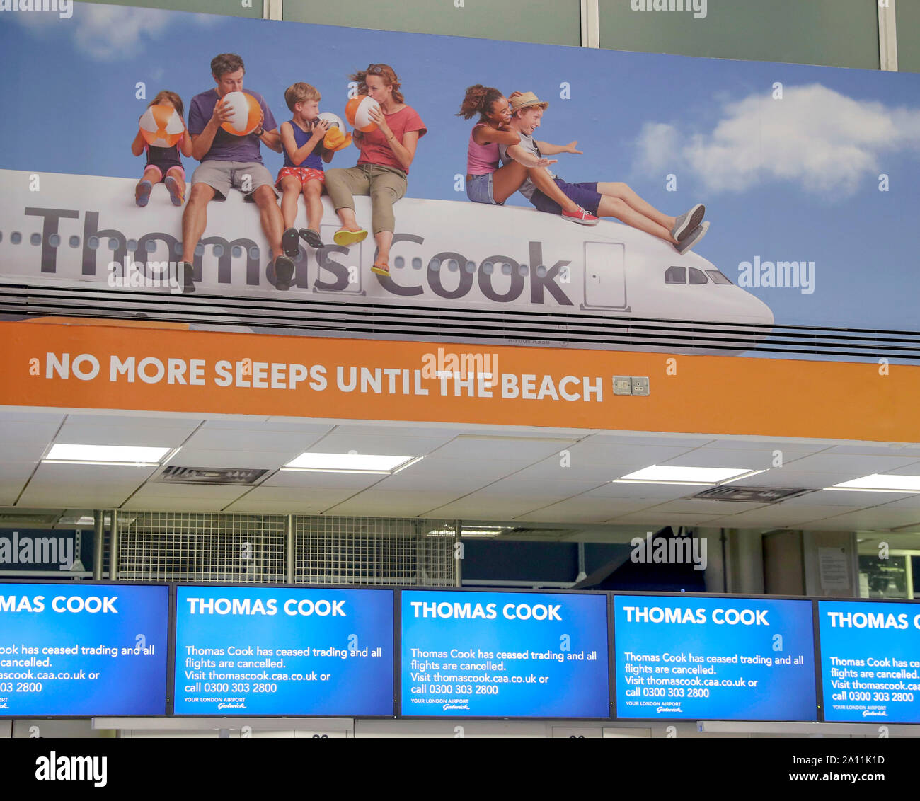 Empty thomas cook check in desks gatwick airport hi-res stock ...