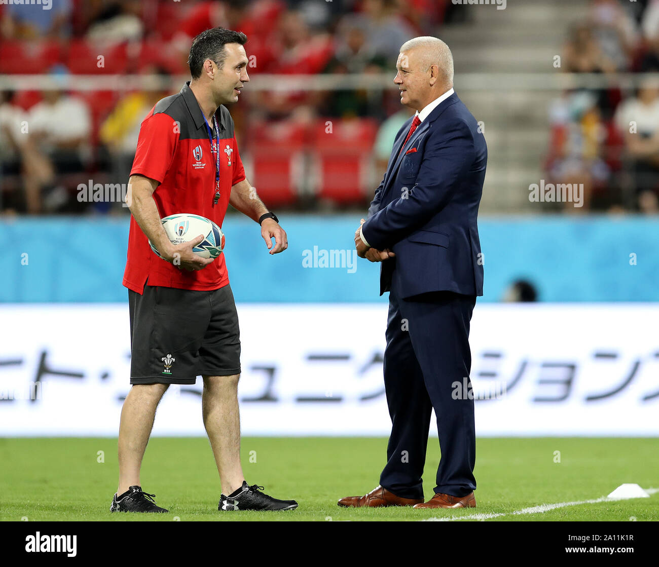 Wales attack coach Stephen Jones (left) and head coach Warren Gatland ...
