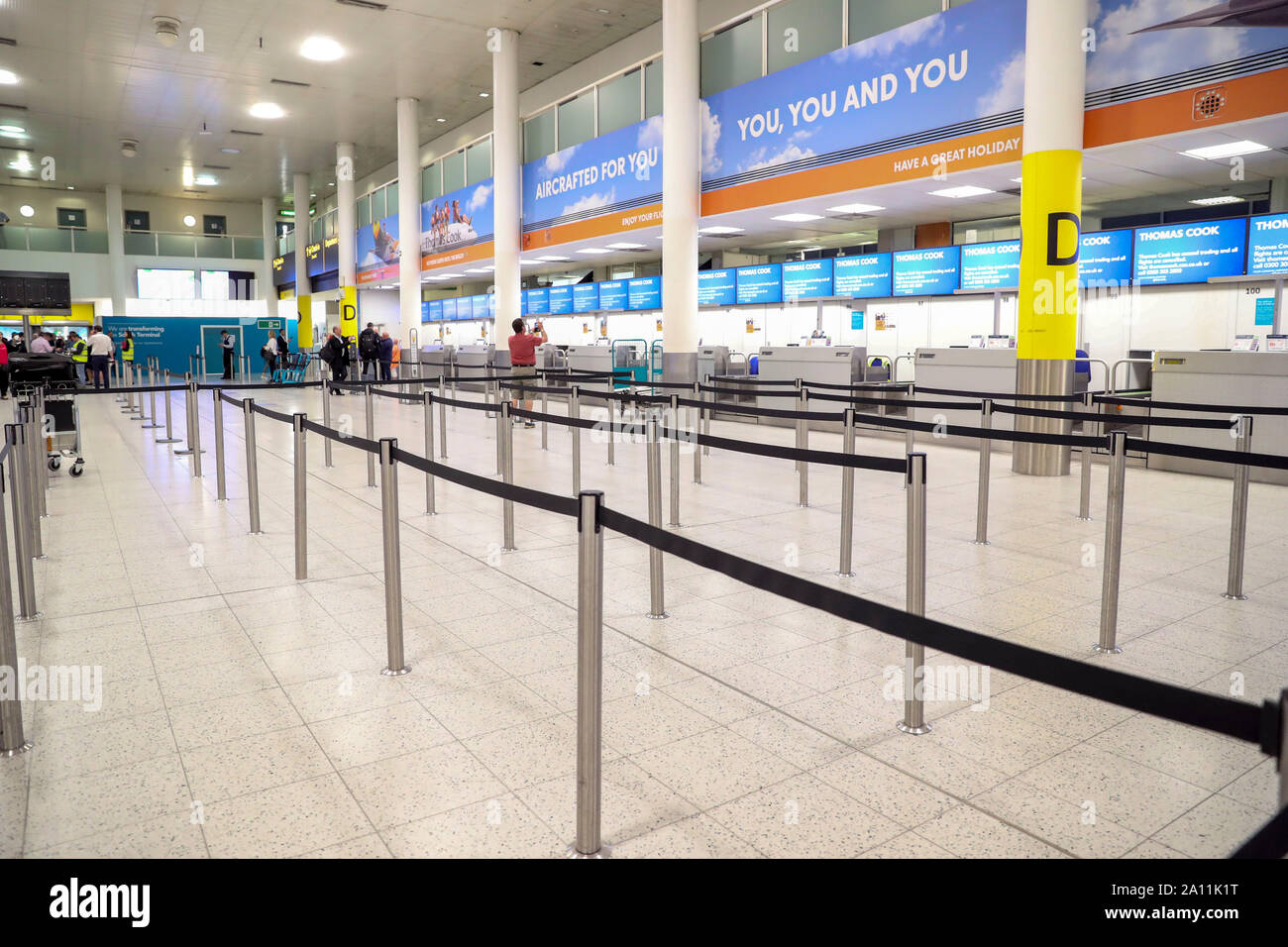 Empty thomas cook check in desks gatwick airport hi-res stock ...
