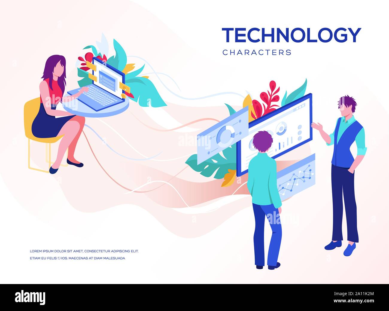 Landing page template. 3d vector isometric illustration. People work in ...