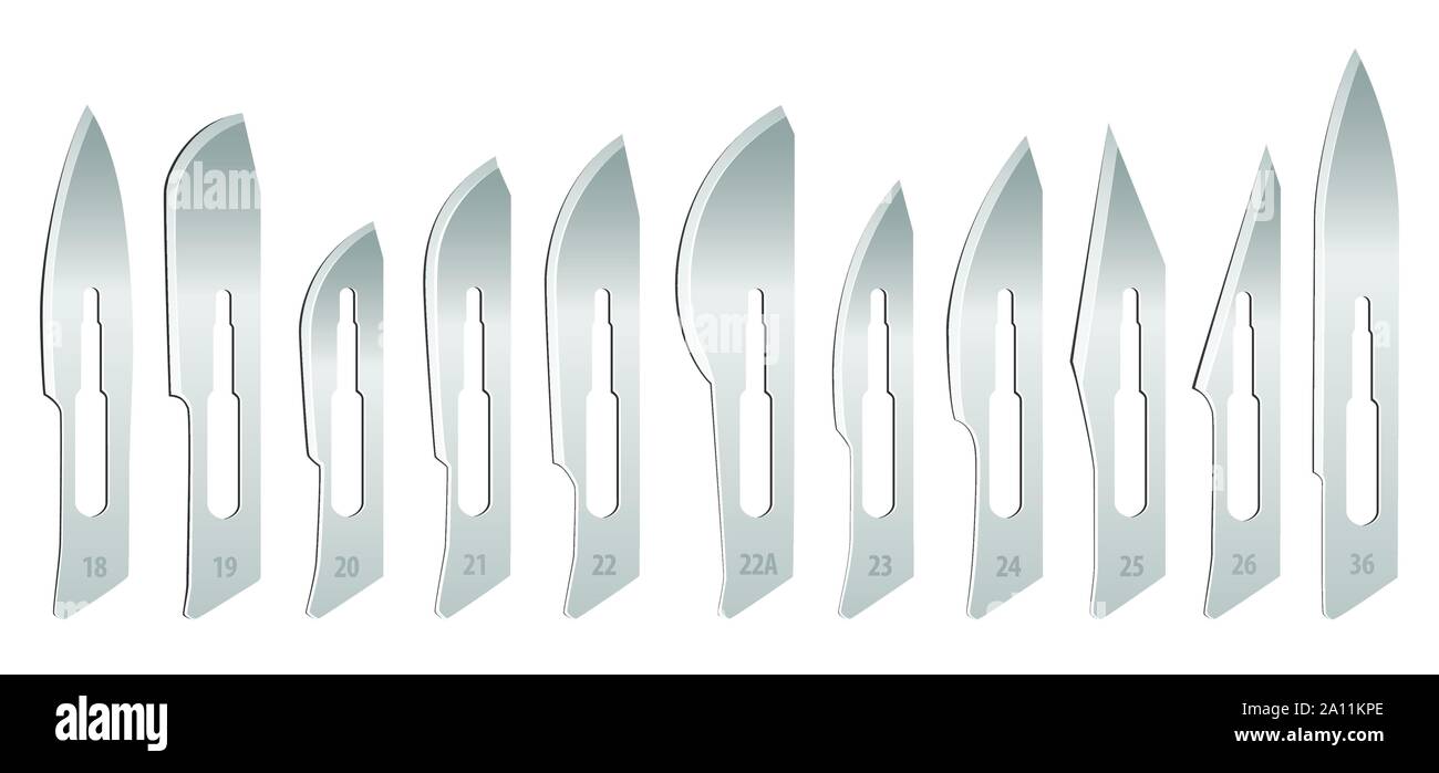 A set of removable blades for surgical scalpel with handle number 4 ...