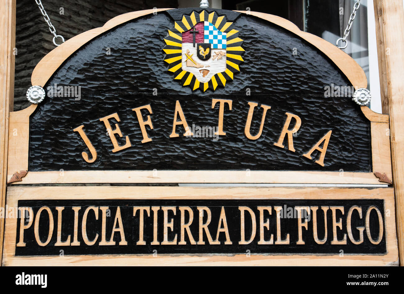 Police Headquarters sign in Ushuaia, Argentina Stock Photo - Alamy