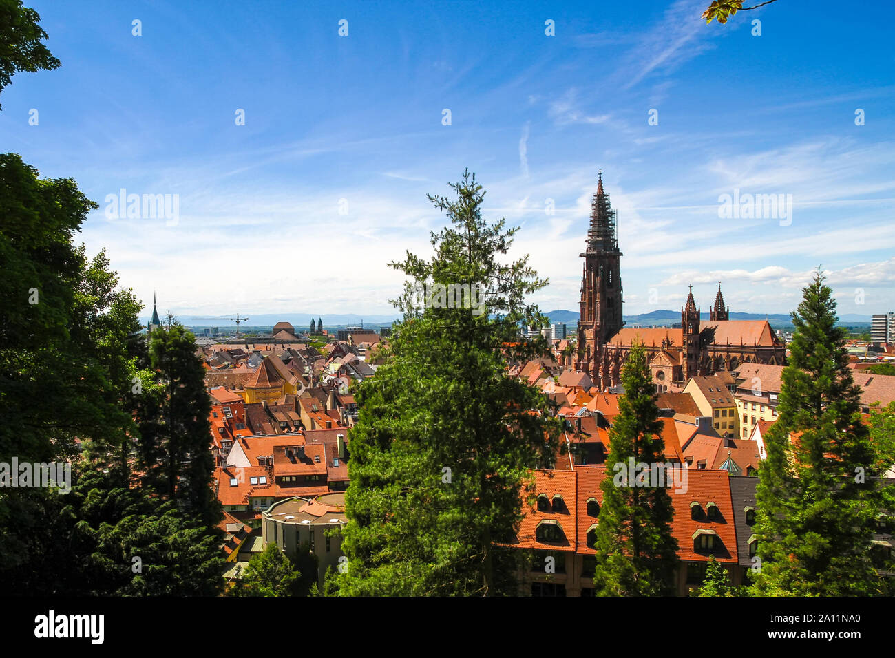 Landscape view of Freiburg im Breisgau, Germany with the Minster ...