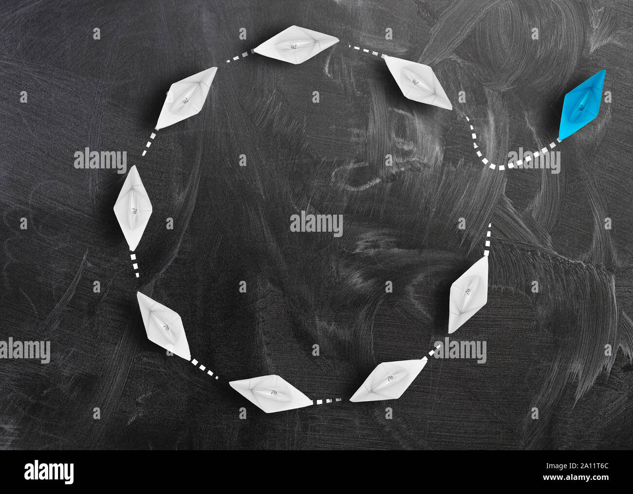 stepping out of the line or breaking new ground concept with group of ...