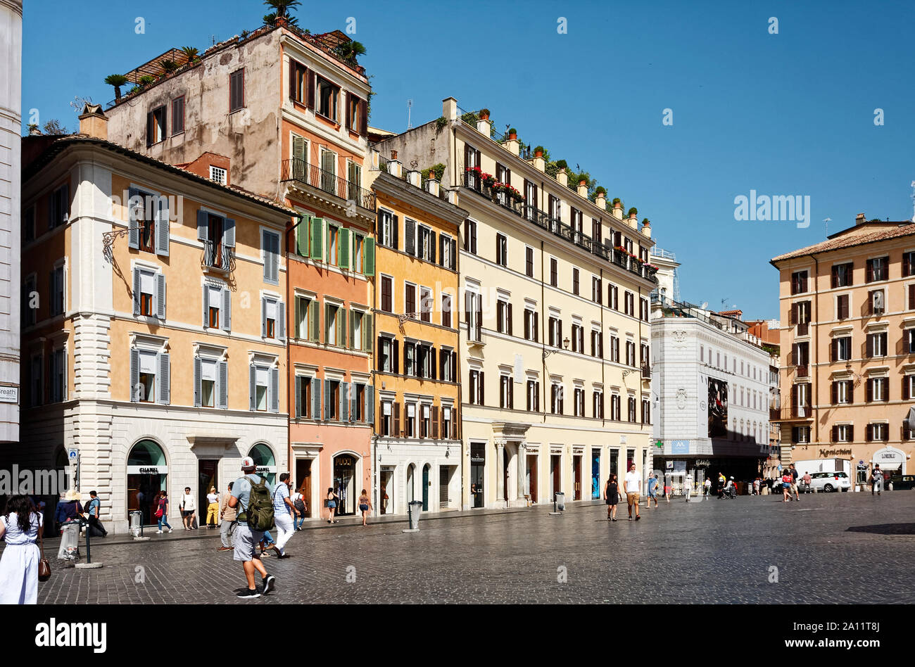 Piazza di Spagno; baroque square; cobblestone, high end shops ...