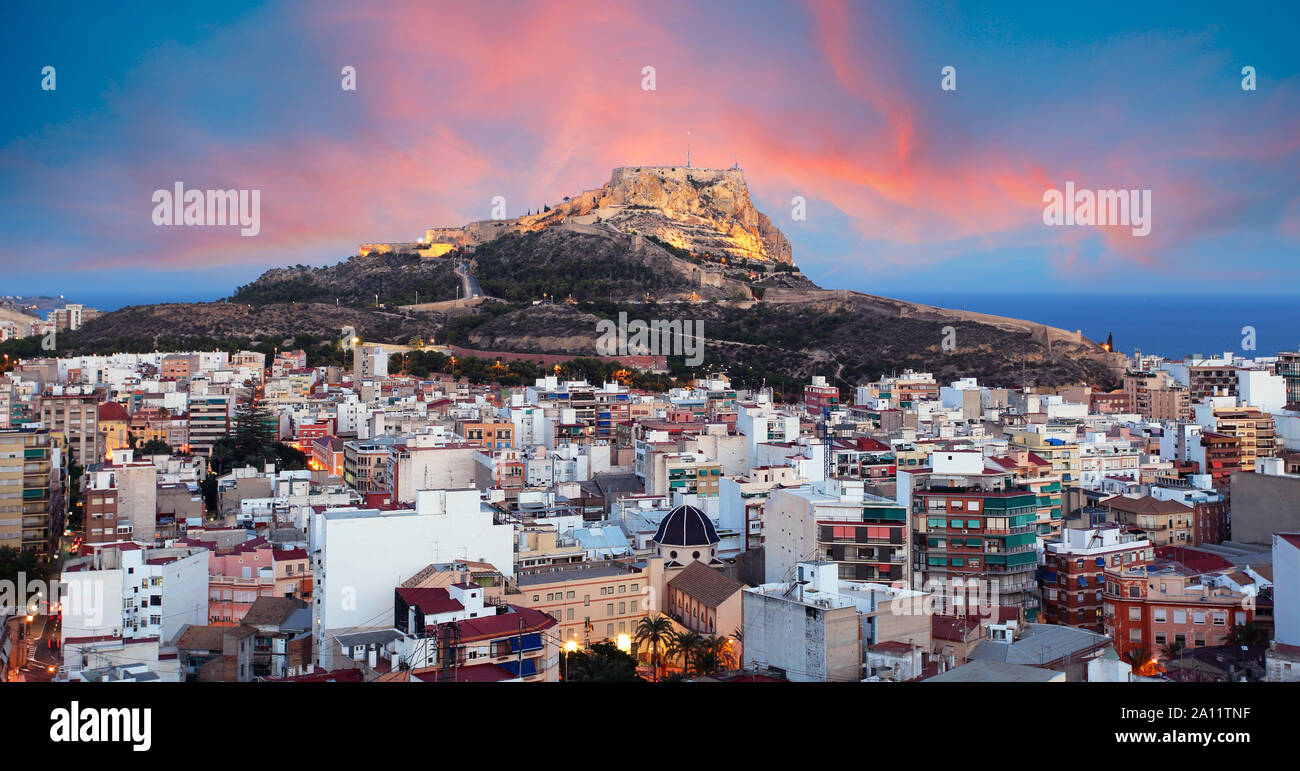 Alicante - Spain, View of Santa Barbara Castle on Mount Benacantil ...