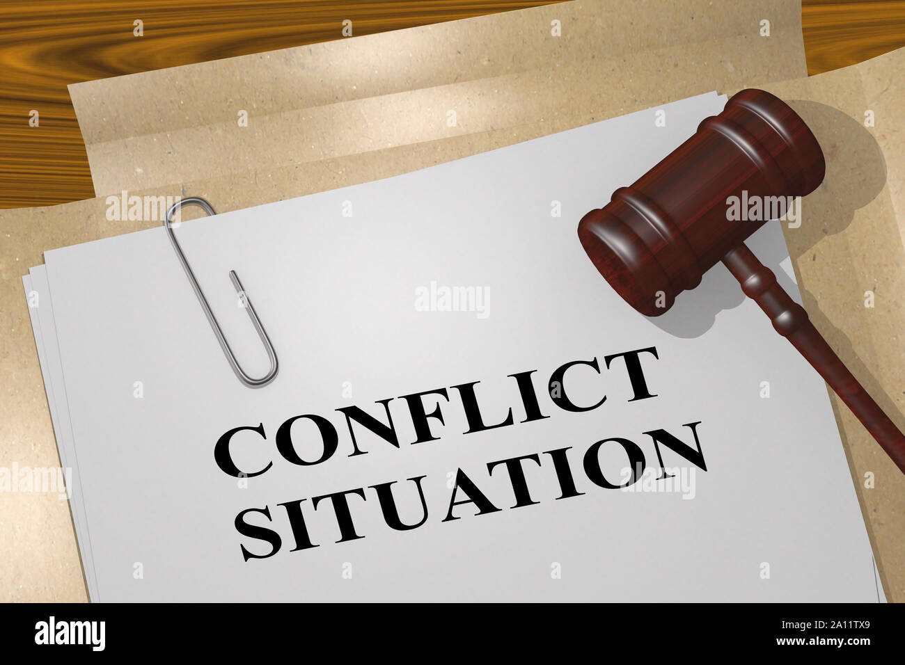3D illustration of CONFLICT SITUATION title on legal document Stock ...