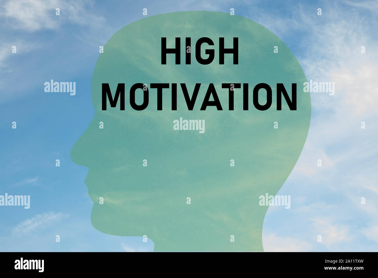 Render illustration of HIGH MOTIVATION title on head silhouette, with ...