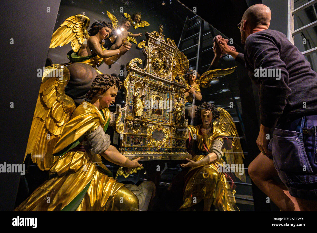 20 September 2019, Bavaria, Regensburg: The baroque silver altar from ...