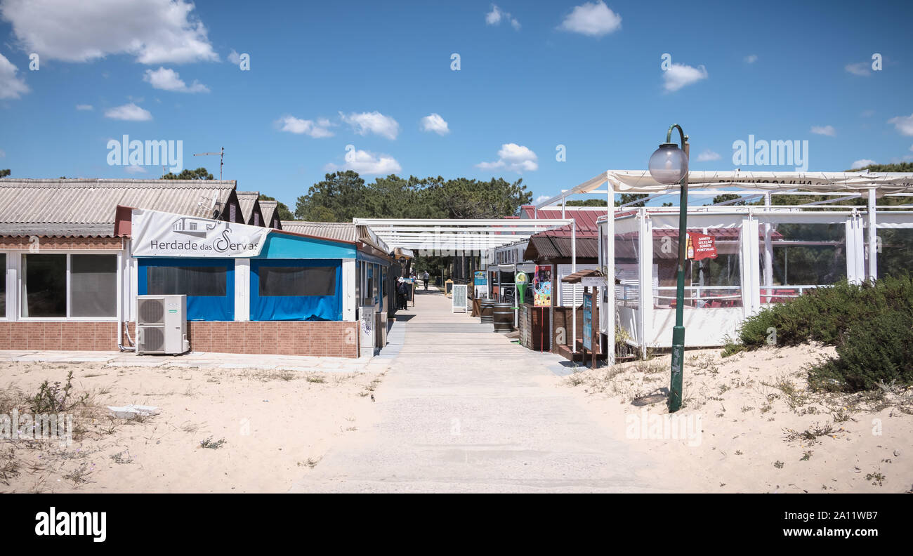 Tavira Island, Portugal - May 3, 2018: Tourist restaurant terrace on ...