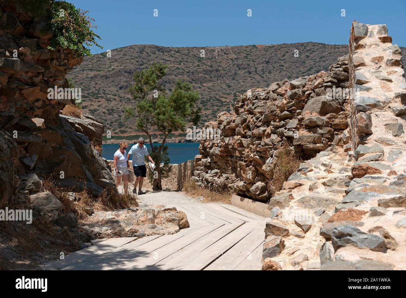Spinalonga island, Crete, Greece. June 2019. Fortifications and ...