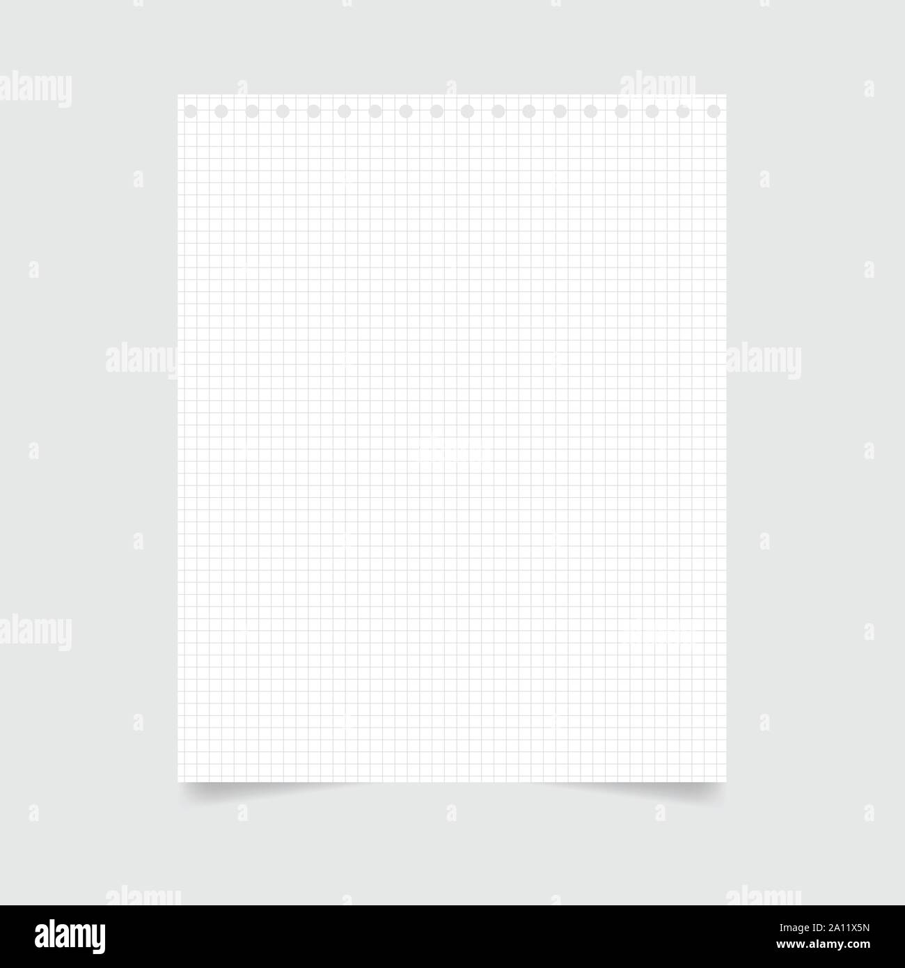 Square notepad sheet with holes on a gray background. Vector ...