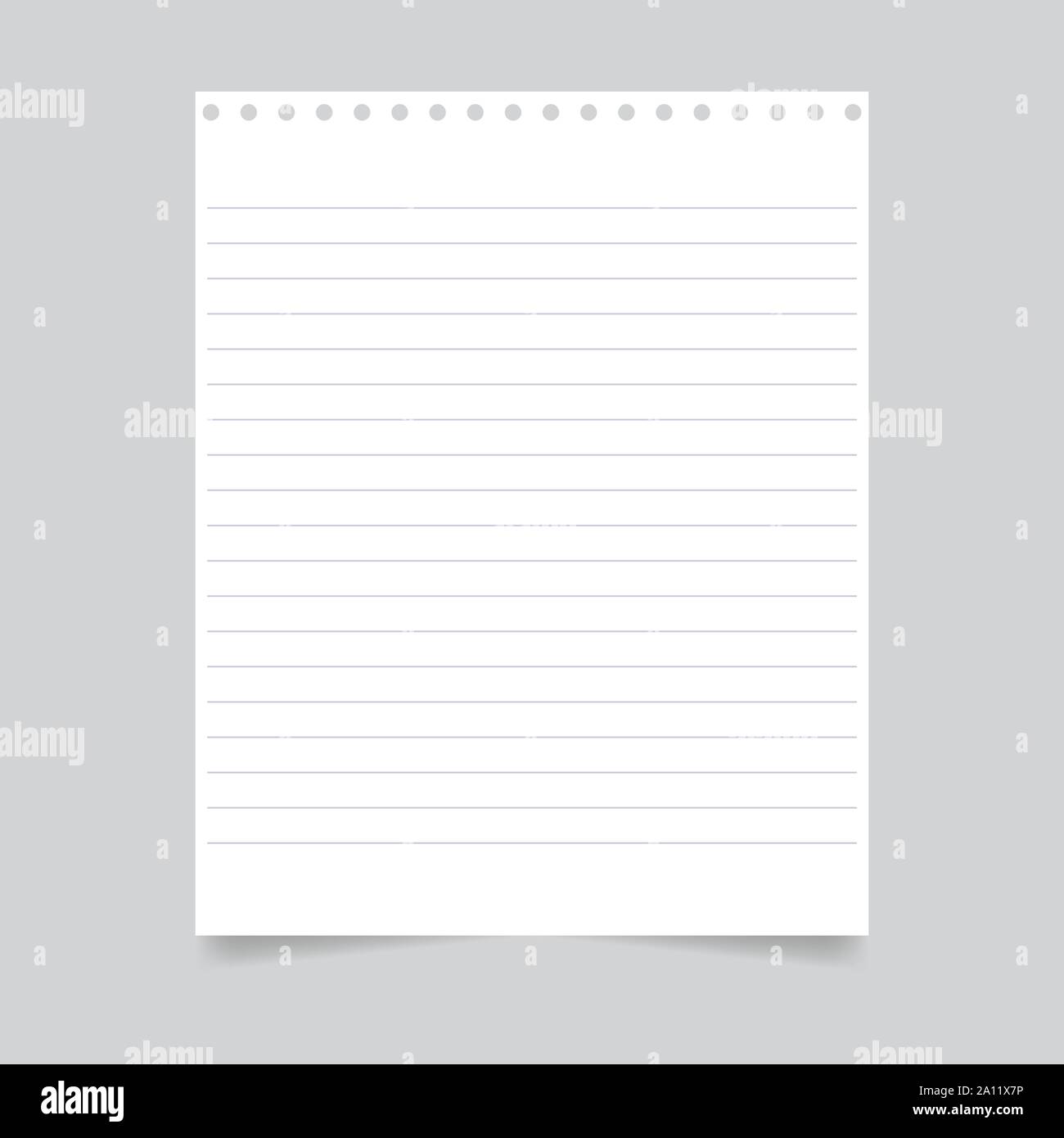 Notebook sheet with holes on a gray background. Vector illustration ...