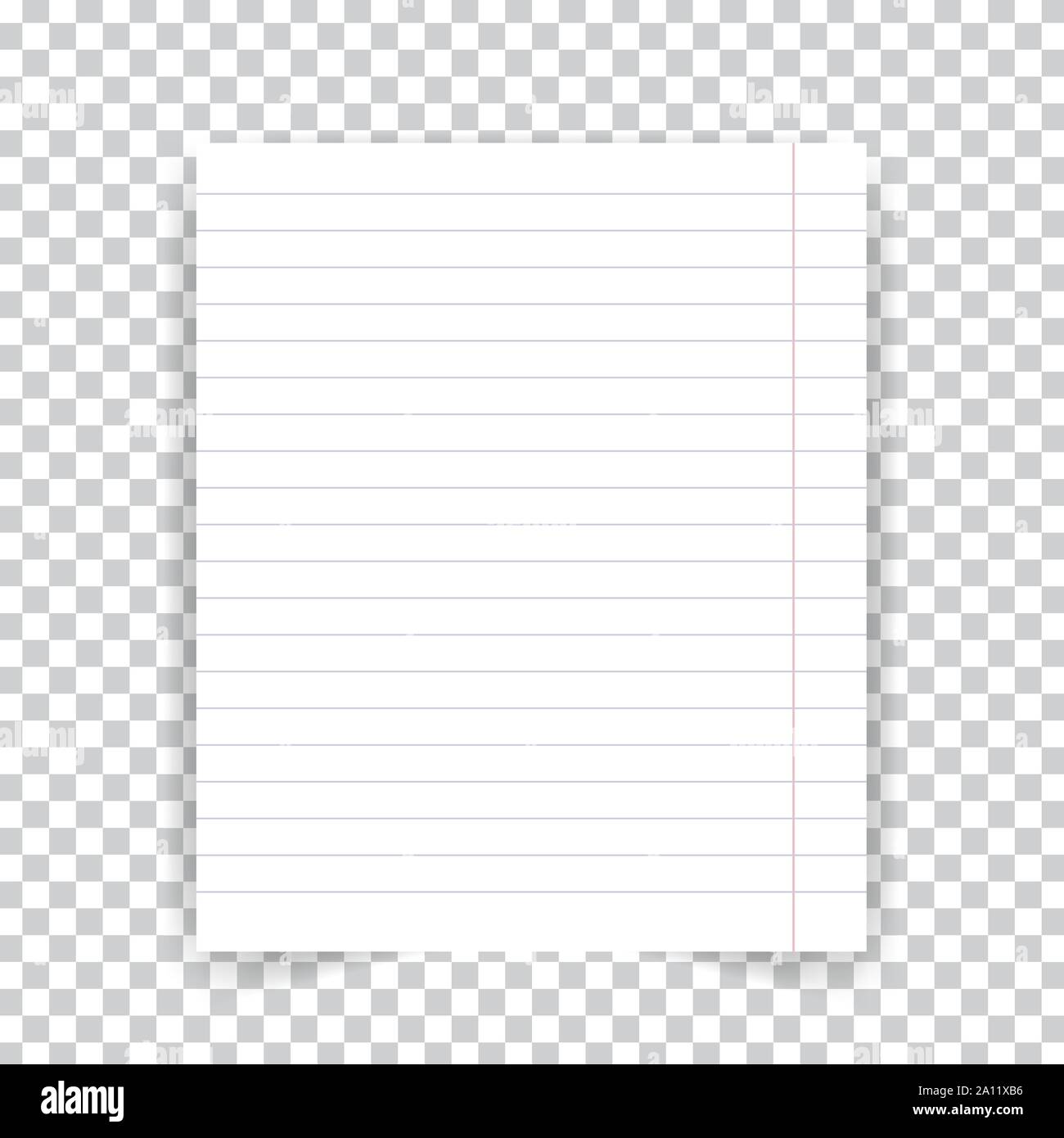Striped school notebook paper sheet on transparent background. Vector ...