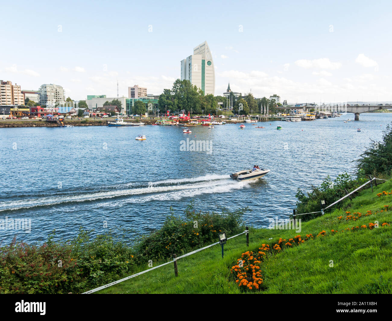 Valdivia, Chile - January 12, 2018: Waterfront of Valdivia in Southern ...