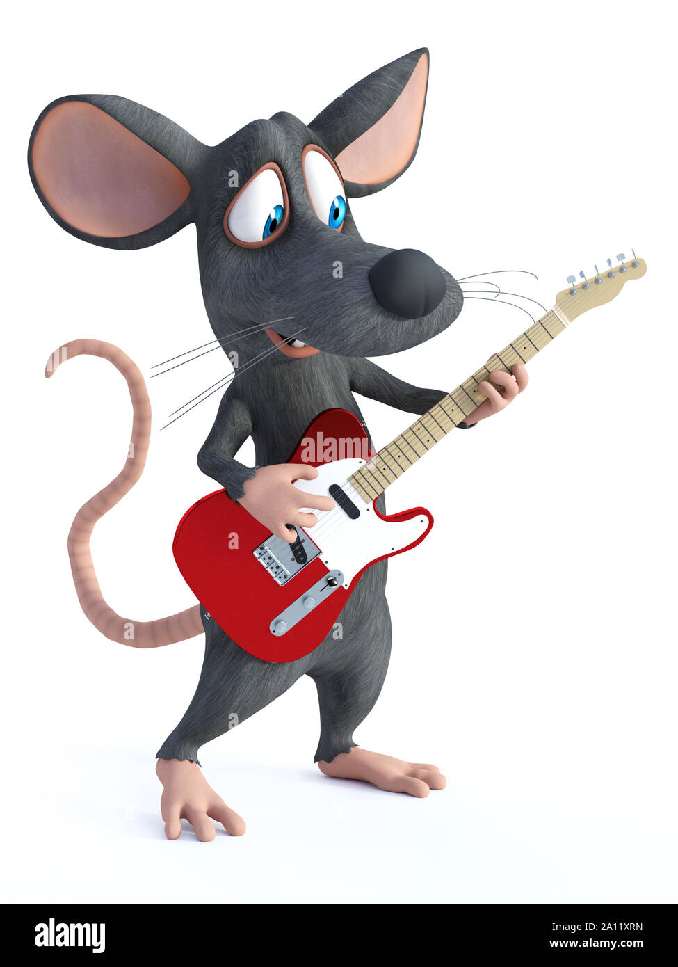3D rendering of a cute smiling cartoon mouse playing an electric guitar ...