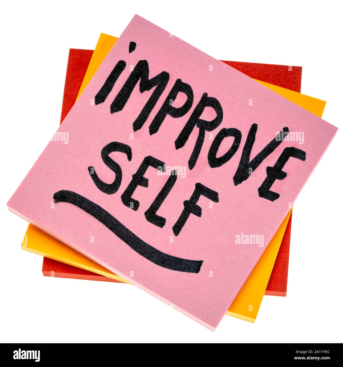 improve self motivational reminder - handwriting on an isolated sticky ...
