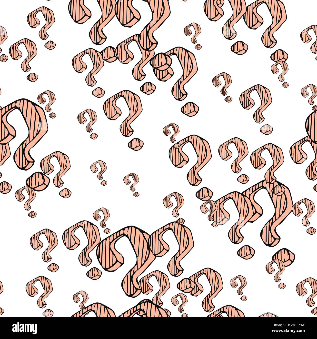 Seamless pattern with hand drawn question mark. Cartoon question marks in grunge texture style ...